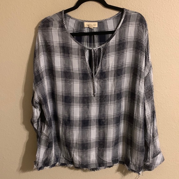 cloth & stone | Tops | Cloth Stone Gray Plaid Raw Edge Top Very Soft L ...